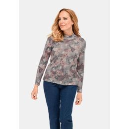 Rundhalspullover GOLDNER "Kurzgr&ouml;&szlig;e Floraler Strickpullover mit Stehkragen", Damen, Gr. 23, rosa (ros&eacute;, gemustert), Obermaterial: 65% Polyester PES. 35% Viskose CV., eng, Pullover Rundhalspullover, hoher Baumwollanteil