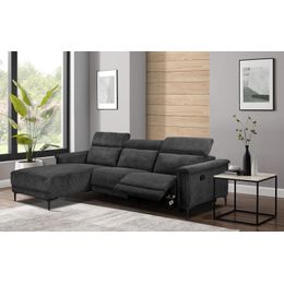 Ecksofa OTTO HOME "LUND Cord, L-Form, 261 cm, man. o. elektr. Relaxfunktion (mit USB-A)", grau (anthrazit), B:261cm H:97cm T:179cm, 100% Polyester, Sofas, Ecksofa, USB-C bei elektrischer Variante und Kopfteilverstellung