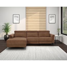 Ecksofa OTTO HOME "LUND, L-Form, 261cm, man. o. elektr. Relaxfunktion (mit USB-A)", mocca, B:261cm H:97cm T:179cm, Webstoff 100% Polyester, Sofas, Ecksofa, und Kopfteilverstellung