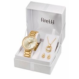 Quarzuhr Firetti "Spectrum", gold (goldfarben), Armbanduhren, Damen, Quarzuhr, Armbanduhr, Damenuhr, Glitzersteine, Geschenkset