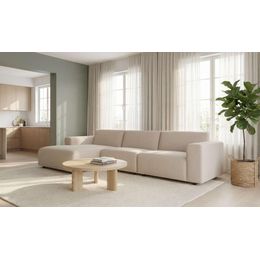 Ecksofa OTTO HOME "Naddine", beige, B:318cm H:75cm T:156cm, 100% Polyester, Sofas, Ecksofa, B. 318 cm, L-Form, Strukturstoff M&eacute;lange-Effekt, Wellenunterfederung