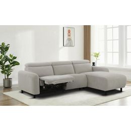 Ecksofa OTTO HOME "SKAANE Struktur, L-Form, 274 cm, manuelle/elektrische Relaxfunktion", grau (hellgrau), B:274cm H:100cm T:181cm, 100% Polyester, Sofas, Ecksofa, rundes Design, Kopfteilverstellung, Federkernpolsterung