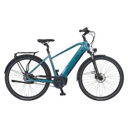 E-Bike Prophete "Geniesser 5.0 mit Gates Riemenantrieb" Gr. 52, blau, schwarz, Elektrofahrr&auml;der, Herren, 52cm, 28 Zoll (71,12cm), Suntour Parallelogramm Federsattelst&uuml;tze