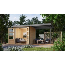 Gartenhaus Karibu "Jupiterino 2 SET, in verschiedenen Farben", naturbelassen, graualuminium, ohne Fu&szlig;boden, Blechdach, Massivholz, Gartenh&auml;user, Gartenhaus, inkl. Anbaudach, Made in Germany