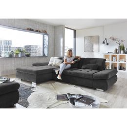 Ecksofa DIE PLANBAR "MP-IN17004 L-Form, Breite 331 cm, wahlweise weitere Funktionen", schwarz, B:331cm H:84cm T:124cm, 100% Polyester, Sofas, Ecksofa, Federkern-Polsterung, inkl. Sitztiefenverstellung