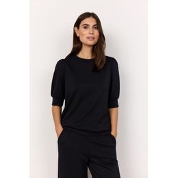 Kurzarmbluse soyaconcept "SC-BANU 83", Damen, Gr. L, schwarz, Sweatware, Obermaterial: 48% Modal, 48% Polyester, 4% Elasthan, unifarben, regular fit normal, Rundhals, Rippb&uuml;ndchen, Blusen, aus Viskosemischung, Regular Fit