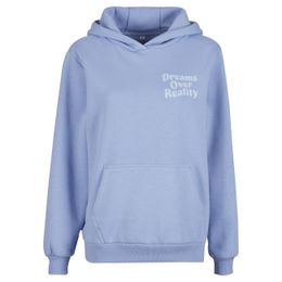 Kapuzenpullover MISS TEE "Miss Tee Dreams Over Reality Ladies Fluffy Hoody", Damen, Gr. S, powderblau, 70% Baumwolle, 30% Polyester, mehrfarbig, loose fit, ohne Ausschnitt, Pullover Kapuzenpullover