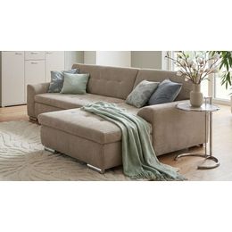 Ecksofa DOMO collection "TREVISO viele Bez&uuml;ge, auch in Cord, L-Form, 267x178 cm", braun (schlamm), B:267cm H:83cm T:178cm, 100% Polyester, Sofas, Ecksofa, wahlw. mit Bettfunktion, inkl. Zierkissen, Unser Dauertiefpreis