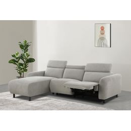 Ecksofa OTTO HOME "SKAANE Struktur, L-Form, 274 cm, manuelle/elektrische Relaxfunktion", grau (hellgrau), B:274cm H:100cm T:181cm, 100% Polyester, Sofas, Ecksofa, rundes Design, Kopfteilverstellung, Federkernpolsterung