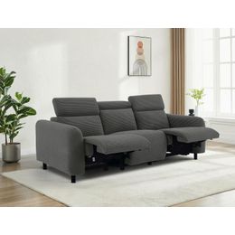 3-Sitzer OTTO HOME "SKAANE Cord-Sofa, 229 cm, manuelle u. elektrische Relaxfunktion", grau (anthrazit), B:229cm H:100cm T:100cm, 100% Polyester, Sofas, Relax-Funktion in 2 Sitzen, Kopfteilverstellung, Federkernpolsterung