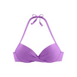 Push-Up-Bikini-Top s.Oliver "Spain", Damen, Gr. 34, Cup C, lila, Microfaser, Microfaser, unifarben, Bikini-Oberteile, in Wickeloptik