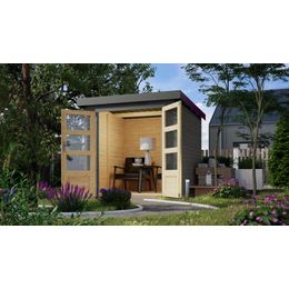 Gartenhaus Karibu "Jupiterino 2, in verschiedenen Farben", braun (terragrau, graualuminium), ohne Fu&szlig;boden, Blechdach, Massivholz, Gartenh&auml;user, Gartenhaus, Made in Germany