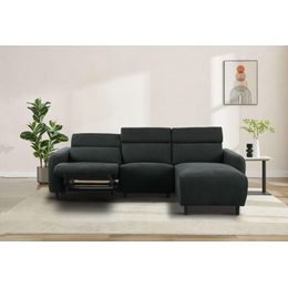 Ecksofa OTTO HOME "SKAANE Struktur, L-Form, 274 cm, manuelle/elektrische Relaxfunktion", grau (anthrazit), B:274cm H:100cm T:181cm, 100% Polyester, Sofas, Ecksofa, rundes Design, Kopfteilverstellung, Federkernpolsterung