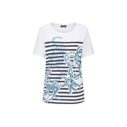 Kurzarmshirt GOLDNER "Jerseyshirt mit maritimen Print", Damen, Gr. 40, wei&szlig; (wei&szlig;, marine, gemustert), Obermaterial: 95% Baumwolle CO. 5% Elasthan EL., gerade, Shirts, stretchbequemer Viskopsejersey