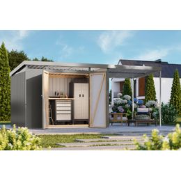Ger&auml;tehaus Karibu "Argonium 3 SET mit Anbaudach", graualuminium, Ger&auml;teh&auml;user, Metall, Made in Germany