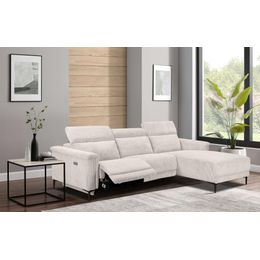 Ecksofa OTTO HOME "LUND Cord, L-Form, 261 cm, man. o. elektr. Relaxfunktion (mit USB-A)", beige (creme), B:261cm H:97cm T:179cm, 100% Polyester, Sofas, Ecksofa, USB-C bei elektrischer Variante und Kopfteilverstellung
