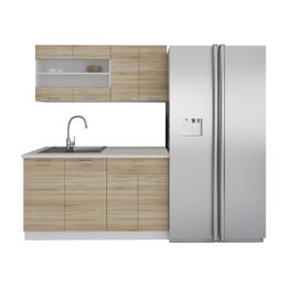 Esszimmer-Set Vcm "Singlek&uuml;che Einbauk&uuml;che K&uuml;chenzeile 140cm Esilo", braun (wei&szlig;, sonoma, eiche), B:140cm T:46cm, Obermaterial: 100% Holz Wood., Schr&auml;nke, Esszimmer-Set