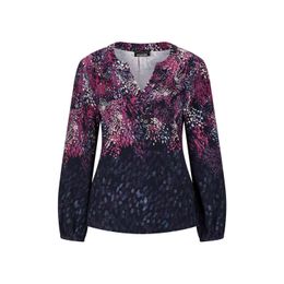 Kurzarmshirt GOLDNER "Langarm Druckshirt mit Allover-Print", Damen, Gr. 48, blau (marine, bunt, gemustert), Obermaterial: 95% Viskose CV. 5% Elasthan EL., figurumspielend, Shirts, schmaler Gummib&uuml;ndchen am &Auml;rmel