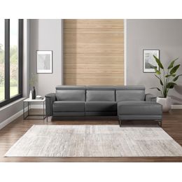 Ecksofa OTTO HOME "LUND, L-Form, 261cm, man. o. elektr. Relaxfunktion (mit USB-A)", grau, B:261cm H:97cm T:179cm, Echtleder 100% Echtleder;Kunstleder 100% Polyurethan, Sofas, Ecksofa, und Kopfteilverstellung