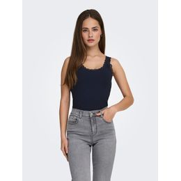 Tanktop Only "ONLSARA &ndash; Tanktop mit Spitzendetail am Ausschnitt", Damen, Gr. S, night sky, Jersey, Obermaterial: 94% Baumwolle, 6% Elasthan, unifarben, regular fit normal, Rundhals, Tops Tanktop, Baumwollmischung, regular fit