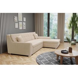 Ecksofa DOMO collection "TREVISO viele Bez&uuml;ge, auch in Cord, L-Form, 267x178 cm", beige (creme), B:267cm H:83cm T:178cm, 100% Polyester, Sofas, Ecksofa, wahlw. mit Bettfunktion, inkl. Zierkissen, Unser Dauertiefpreis