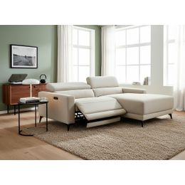 Ecksofa OTTO HOME "LEWII, L-Form, 213 cm - elektr. Relaxfunktion", beige, B:213cm H:70cm T:163cm, Webstoff 100% Polyester, Sofas, Ecksofa, mit USB A/C-Anschluss. Federkern, verstellbaren Kopfst&uuml;tzen, Webstoff