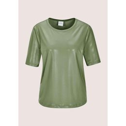 Madeleine Mode Kurzarmshirt MADELEINE "Shirt Kurzarm Oberteil mit Glanzdruck", Damen, Gr. 34, gr&uuml;n (schilf), Obermaterial: 94% Polyester PES. 6% Elasthan EL., Modern, figurumspielend, Shirts, Glanzdruck