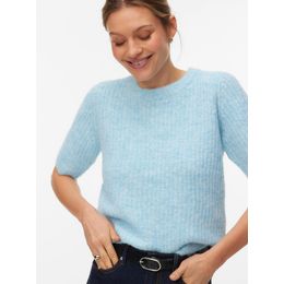 V&eacute;ro Moda Strickpullover VERO MODA "VMAWSOME 2/4 O-NECK PULLOVER NOOS", Damen, Gr. XS, blau (cashmere blau), Strick, Obermaterial: 70% Polyester, 21% Nylon, 8% Wolle, 1% Elasthan, unifarben, normal, Rundhals, Rippstrickb&uuml;ndchen, Pullover Strickpullover
