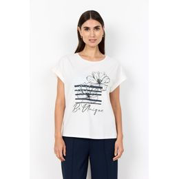 Kurzarmshirt soyaconcept "SC-RINA FP 15", Damen, Gr. L, navy, Single Jersey, Obermaterial: 95% Baumwolle, 5% Elasthan, bedruckt, normal, Rundhals, Shirts, Kurzarmshirt, aus Baumwollmischung mit Elasthan, normale Passform