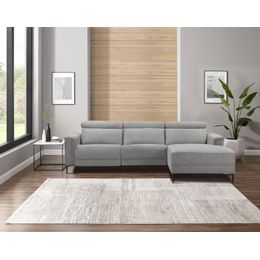 Ecksofa OTTO HOME "LUND, L-Form, 261cm, man. o. elektr. Relaxfunktion (mit USB-A)", grau (hellgrau), B:261cm H:97cm T:179cm, Webstoff 100% Polyester, Sofas, Ecksofa, und Kopfteilverstellung