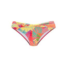 Bikini-Hose s.Oliver "Yana", Damen, Gr. 34, N-Gr, bunt (koralle bedruckt), Recycling-Polyamid, bedruckt, Badehosen Bikini-Hose, mit stylischem Bl&auml;tterdruck