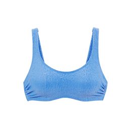 Bustier-Bikini-Top s.Oliver "Oana", Damen, Gr. 36, Cup F, blau, Microfaser, Strukturmuster, Bikini-Oberteile, mit B&uuml;gel