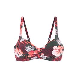 Bandeau-Bikini-Top Lascana "Loria", Damen, Gr. 40, Cup D, blau (oliv, orange), Recycling-Polyamid, bedruckt, gebl&uuml;mt, Bikini-Oberteile, bis G Cup, ohne B&uuml;gel