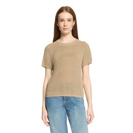 Kurzarmshirt Cartoon "Damen mit Rundhalsausschnitt", Damen, Gr. 34, beige, gold, Obermaterial: 58% Viskose, 23% Leinen, 17% Polyamid, 2% Polyester, regular fit normal, Rundhals, Shirts