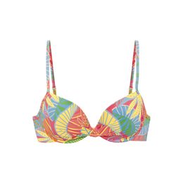 B&uuml;gel-Bikini-Top s.Oliver "Yana", Damen, Gr. 36, Cup D, bunt (koralle bedruckt), Recycling-Polyamid, bedruckt, Bikini-Oberteile, mit stylischem Bl&auml;tterdruck