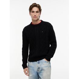 Rundhalspullover Tommy Jeans "TJM REG CABLE KNIT SWEATER", Herren, Gr. M, schwarz, Strick, Obermaterial: 100% Baumwolle, regular fit normal, Rundhals, Rippb&uuml;ndchen, Pullover Rundhalspullover