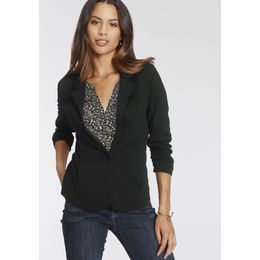 Kurzblazer soyaconcept "SC-DANIELA 1", Damen, Gr. L, schwarz, Web, Obermaterial: 73% Polyester, 24% Viskose, 3% Elasthan, gepflegt, unifarben, tailliert normal, tiefer V-Ausschnitt, Blazer Kurzblazer, Materialmix aus Polyester, Viskose und Elasthan, taillierte Passform