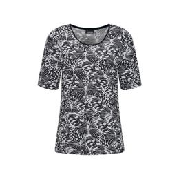 Kurzarmshirt GOLDNER "Kurzgr&ouml;&szlig;e Cityshirt mit Schmetterlings-Motiv", Damen, Gr. 19, schwarz (schwarz, wei&szlig;, gemustert), Obermaterial: 95% Viskose CV. 5% Elasthan EL., gerade, Shirts, stretchbequemer Viskosejersey
