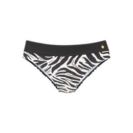 Bikini-Hose Lascana "Debbie", Damen, Gr. 34, N-Gr, schwarz-wei&szlig; (creme, schwarz), Recycling-Polyamid, bedruckt, Badehosen Bikini-Hose, mit abstraktem Animal-Print