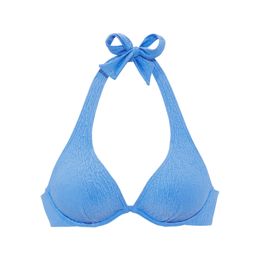 B&uuml;gel-Bikini-Top s.Oliver "Oana", Damen, Gr. 36, Cup D, blau, Microfaser, Strukturmuster, Bikini-Oberteile, mit Strukturmuster