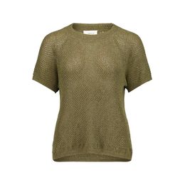Kurzarmshirt Cartoon "Damen mit Rundhalsausschnitt", Damen, Gr. 34, khaki, gold, Obermaterial: 58% Viskose, 23% Leinen, 17% Polyamid, 2% Polyester, regular fit normal, Rundhals, Shirts