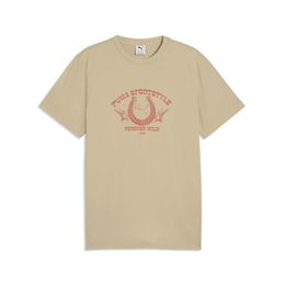 T-Shirt Puma "Graphic Retro Washed T-Shirt Herren", Herren, Gr. L, beige (pebble gray beige), Obermaterial: 100% Baumwolle. Rippe: 96% Baumwolle, 4% Elasthan, bedruckt, regular fit, Rundhals, Shirts T-Shirt