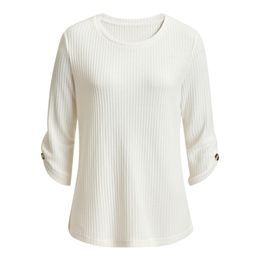 3/4-Arm-Shirt Lascana "mit Knopfdetail", Damen, Gr. 44/46, creme, Piqu&eacute;, Obermaterial: 69% Polyester (REPREVE), 28% Viskose, 3% Elasthan, Waffelmuster, unifarben, bequem normal, Rundhals, mit Kn&ouml;pfen, Shirts 3/4-Arm-Shirt, aus weicher Piqu&eacute;-Qualit&auml;t