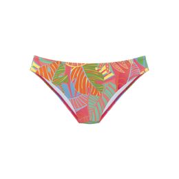 Bikini-Hose s.Oliver "Yana", Damen, Gr. 34, N-Gr, bunt (koralle bedruckt), Recycling-Polyamid, bedruckt, Badehosen Bikini-Hose, mit stylischem Bl&auml;tterdruck