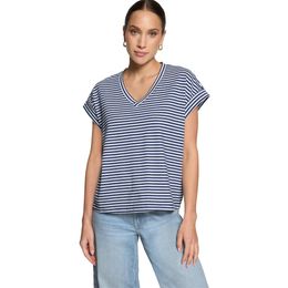 Kurzarmshirt Zero "Damen mit V-Ausschnitt", Damen, Gr. 34, blau (blau, wei&szlig;), Jersey, Obermaterial: 95% Baumwolle (organic), 5% Elasthan, regular fit normal, V-Ausschnitt, Shirts, Material