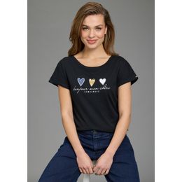 Kurzarmshirt Kangaroos, Damen, Gr. 32/34, schwarz, Jersey, Obermaterial: 50% Baumwolle, 50% Modal, bedruckt, unifarben mit Farbeinsatz, figurumspielend h&uuml;ftbedeckend, Rundhals, angeschnitten,mit Aufschlag, Shirts, mit s&uuml;&szlig;en Herz-Logodruck