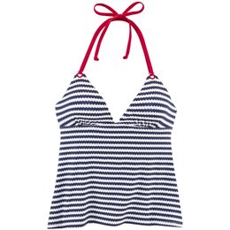 Tankini-Top s.Oliver "Elain", Damen, Gr. 34, Cup A/B, schwarz-wei&szlig; (marine, wei&szlig;), Recycling-Polyamid, geringelt, Bikini-Oberteile, mit kontrastfarbigen Zierringen