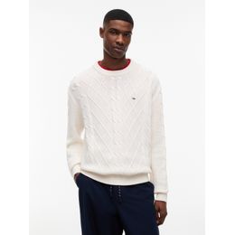 Rundhalspullover Tommy Jeans "TJM REG CABLE KNIT SWEATER", Herren, Gr. L, ancient wei&szlig;, Strick, Obermaterial: 100% Baumwolle, regular fit normal, Rundhals, Rippb&uuml;ndchen, Pullover Rundhalspullover