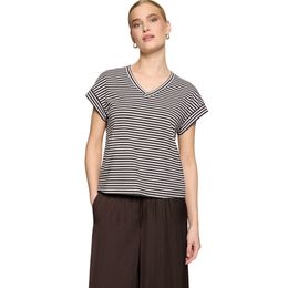 Kurzarmshirt Zero "Damen mit V-Ausschnitt", Damen, Gr. 34, schwarz-wei&szlig; (braun, wei&szlig;), Jersey, Obermaterial: 95% Baumwolle (organic), 5% Elasthan, regular fit normal, V-Ausschnitt, Shirts, Material