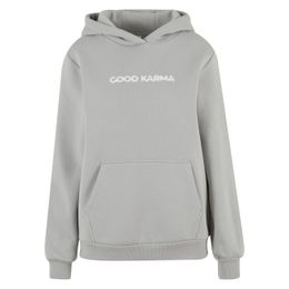 Kapuzenpullover MISS TEE "Miss Tee Karma Butterfly Ladies Fluffy Hoody", Damen, Gr. L, lightasphalt, 70% Baumwolle, 30% Polyester, mehrfarbig, loose fit, ohne Ausschnitt, Pullover Kapuzenpullover